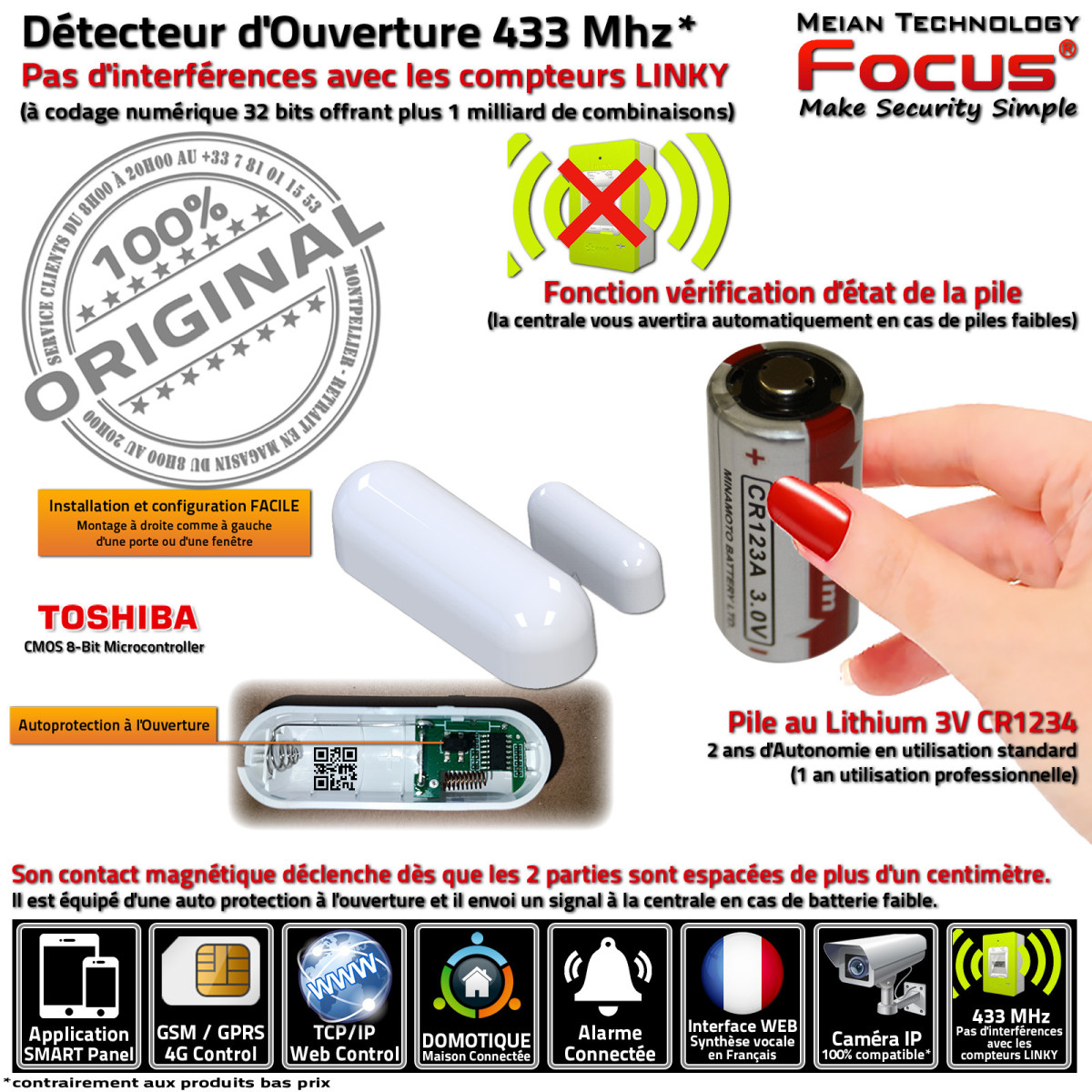 Détecteur d'ouverture magnétique MC-211R 433MHz - Alarme périmétrique FOCUS
