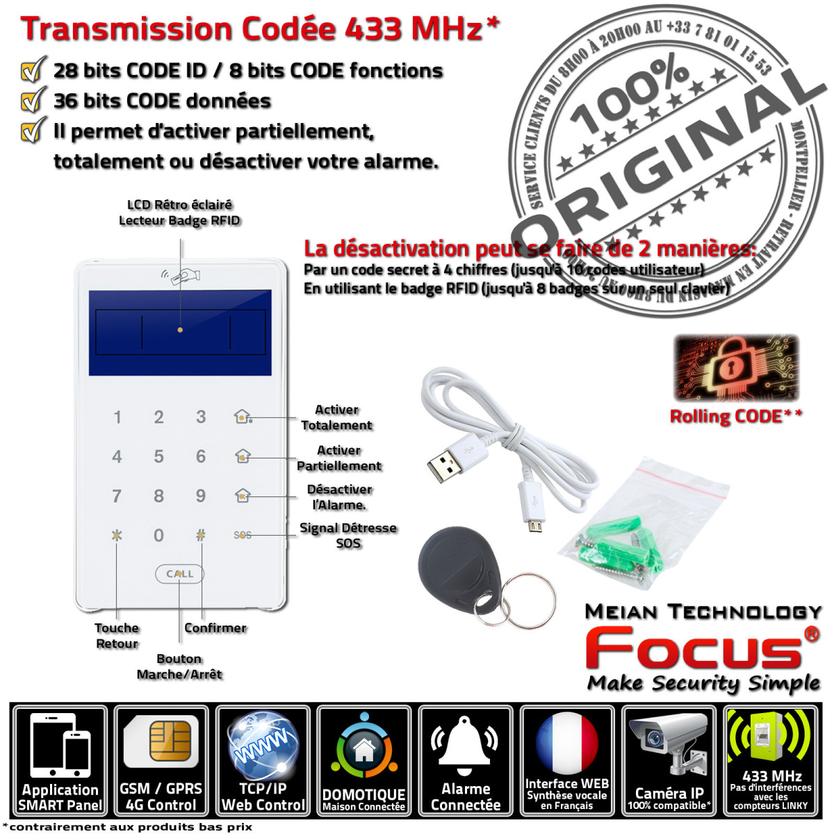 Système de sécurité connecté PB503-R 433MHz GSM Clavier sans fil tactile